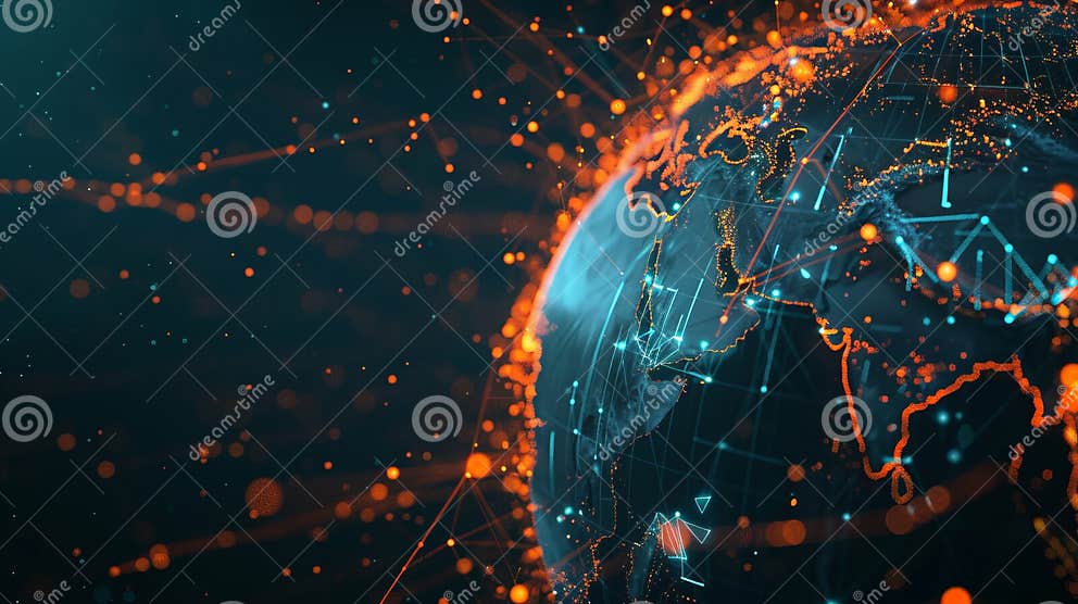 Digital Earth with Glowing Network Connections and Futuristic Data ...