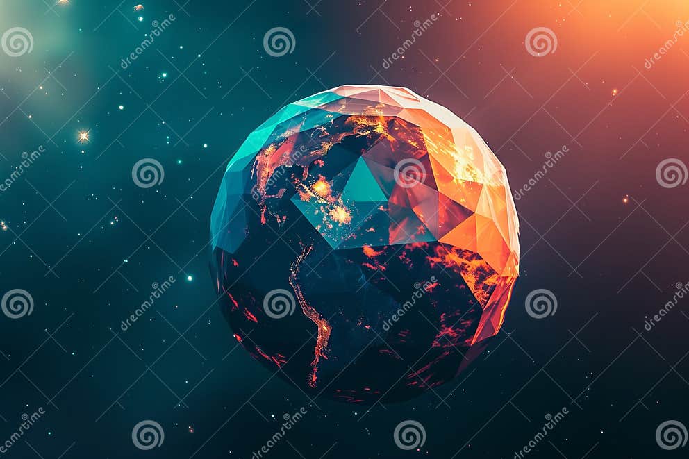 Digital Earth Made of Glowing 3d Triangular Polygons Stock Illustration ...