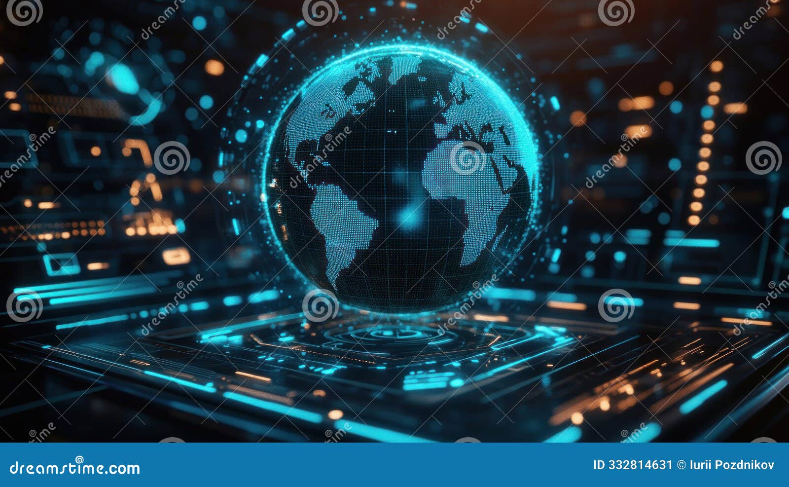 Digital Earth Rotating Over Futuristic Circuit Board with Glowing Lines ...