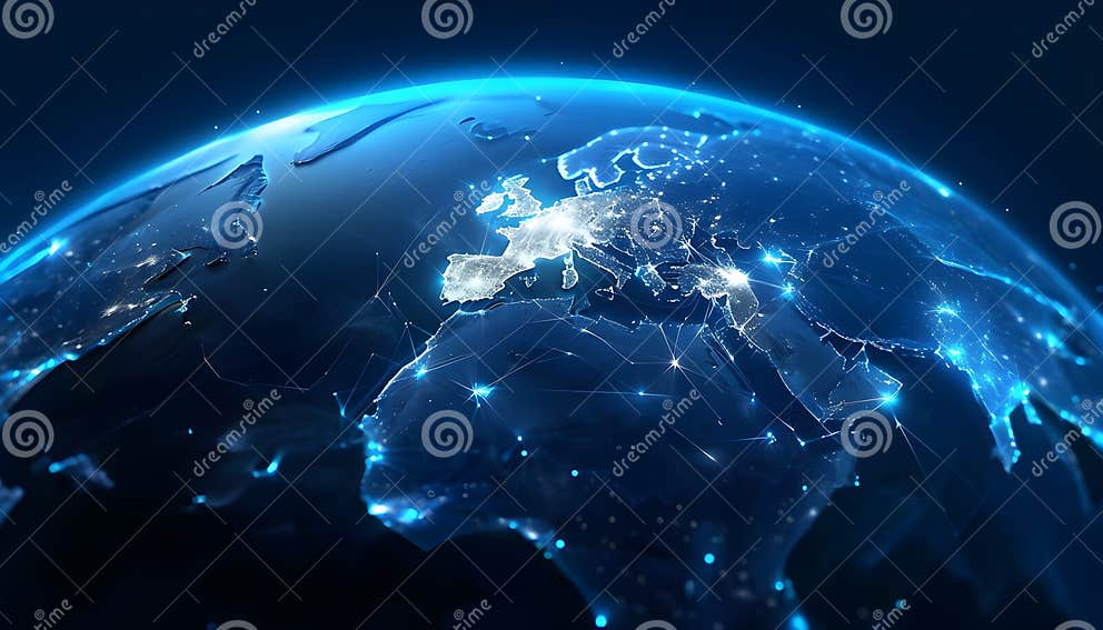 Digital Earth Visualization in Blue Tones, Technology Theme, Perfect ...