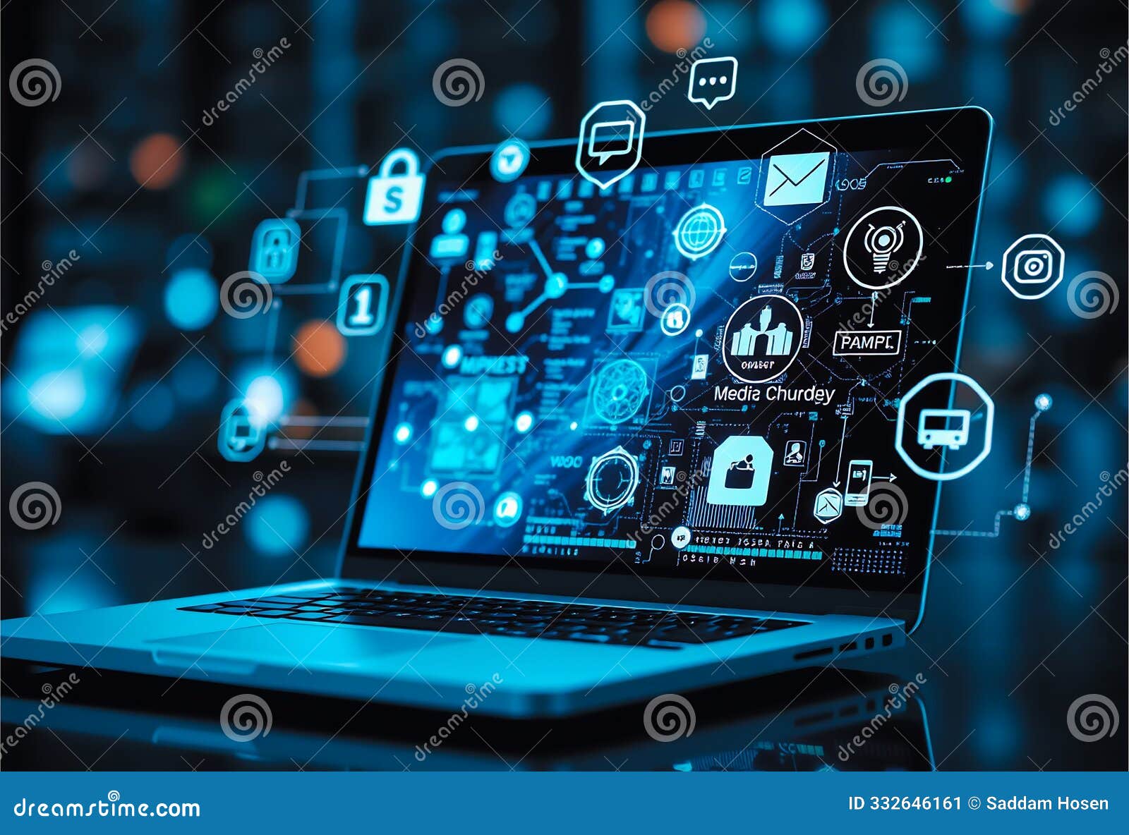 Digital Ecosystem: Floating Icons on Laptop Screen Representing ...
