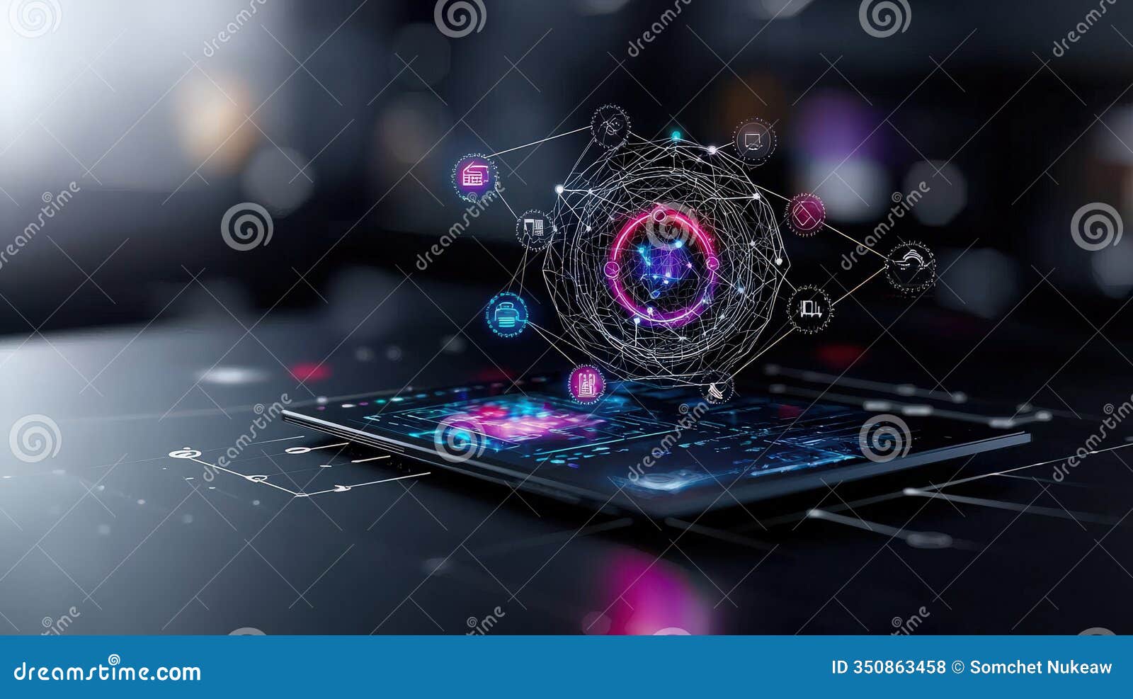 Digital Ecosystem Interaction Virtual Workspace Infographic Modern ...