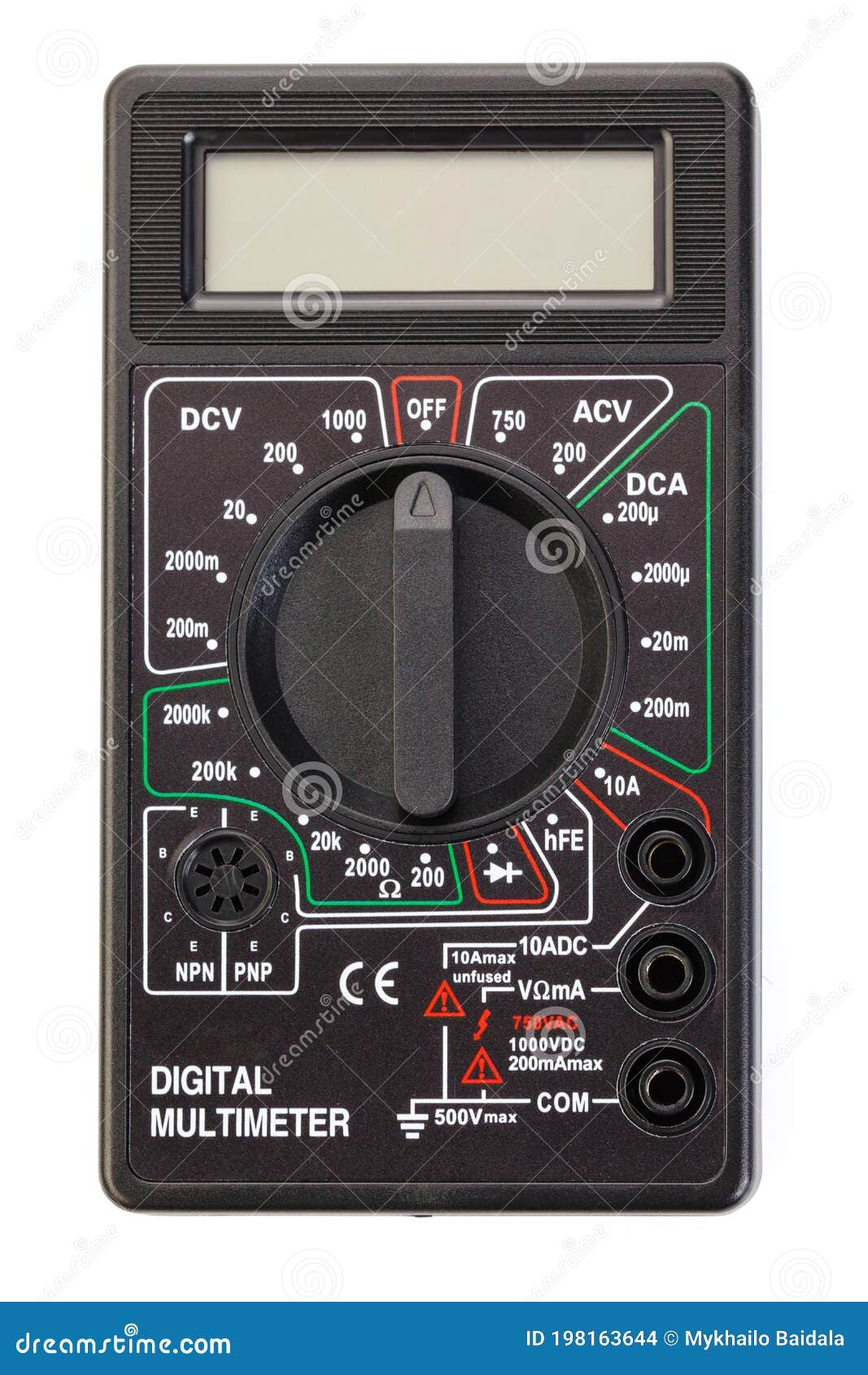 Digital Electrical Tester Multimeter in Black Case Isolated on White ...