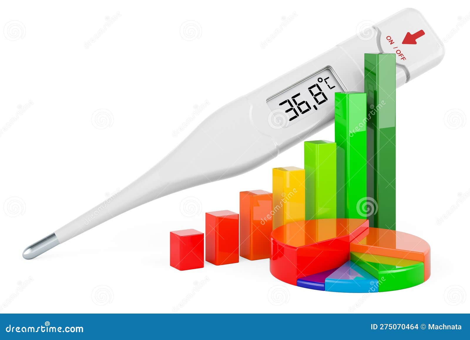 Digital Electronic Thermometer with Growth Bar Graph and Pie Chart. 3D ...
