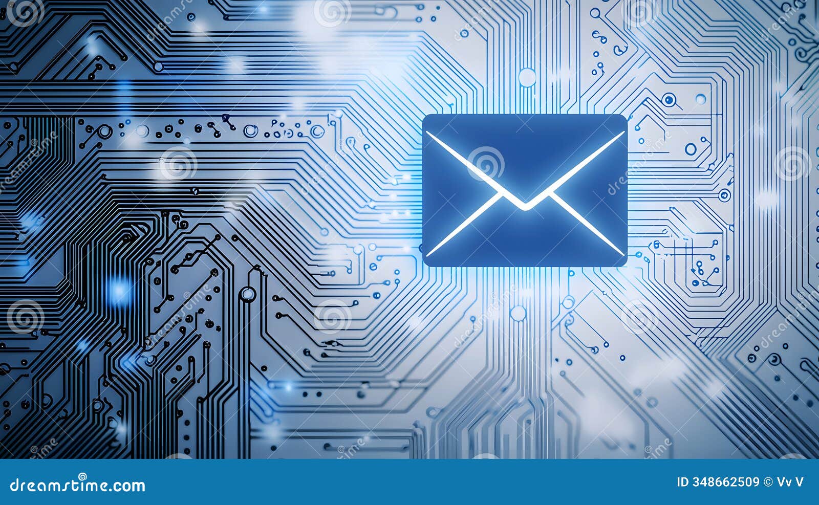 Digital Email Icon on a Circuit Board Background Stock Illustration ...