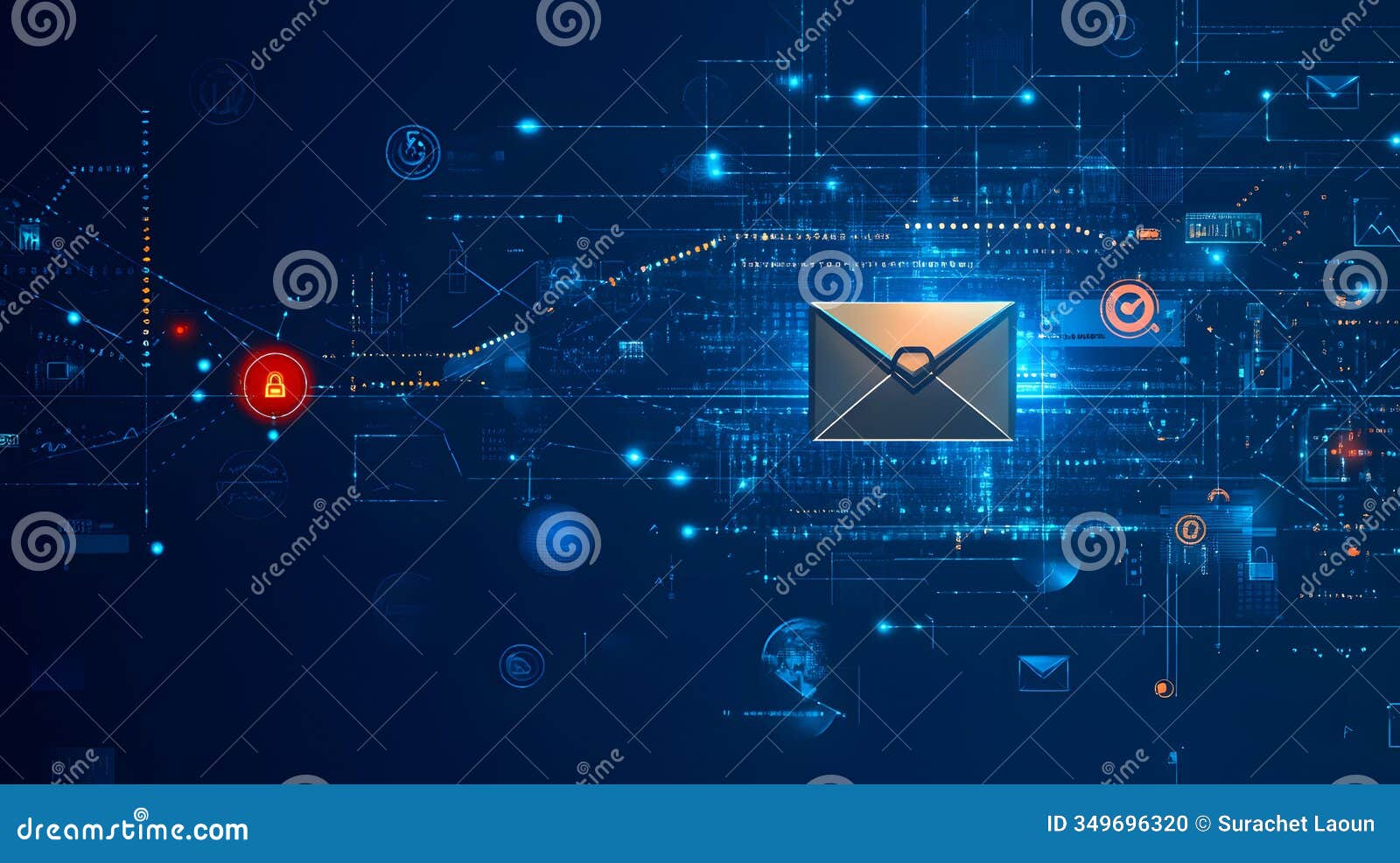 Digital Email Icon with Security Symbols and Phishing Threat Elements ...