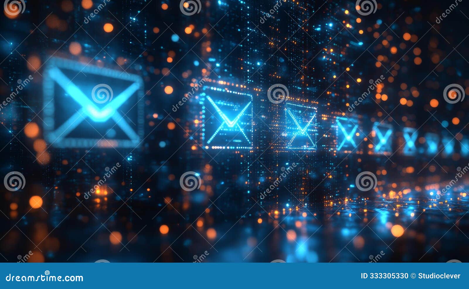 Digital Email Icons with Futuristic Lights Generative AI Stock ...
