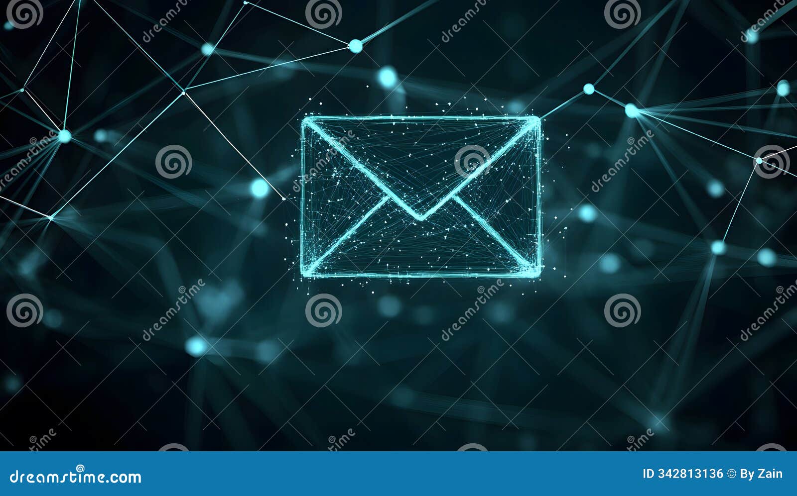 Digital Email Network with Glowing Envelope Icons Connected by Lines ...