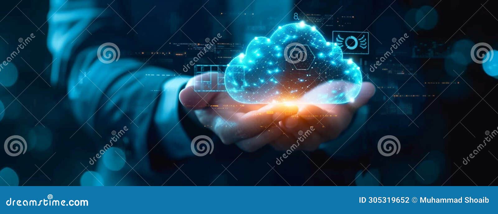 Digital Empowerment Businessman Hand Holding Cloud Computing Icons with ...