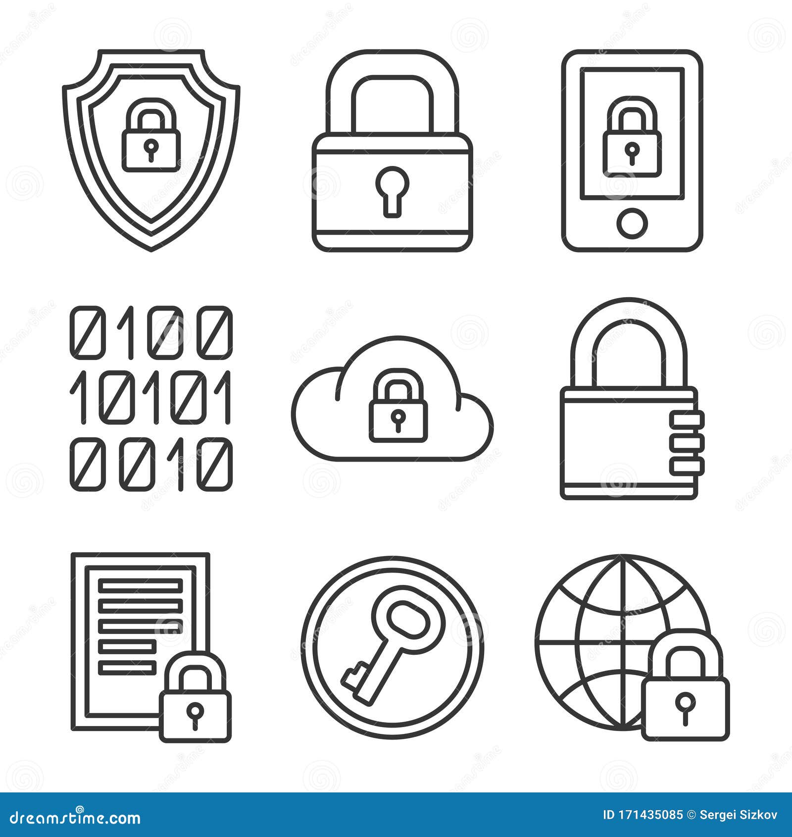Digital Encrypt Technology Security Icons Set. Line Style Vector Stock ...