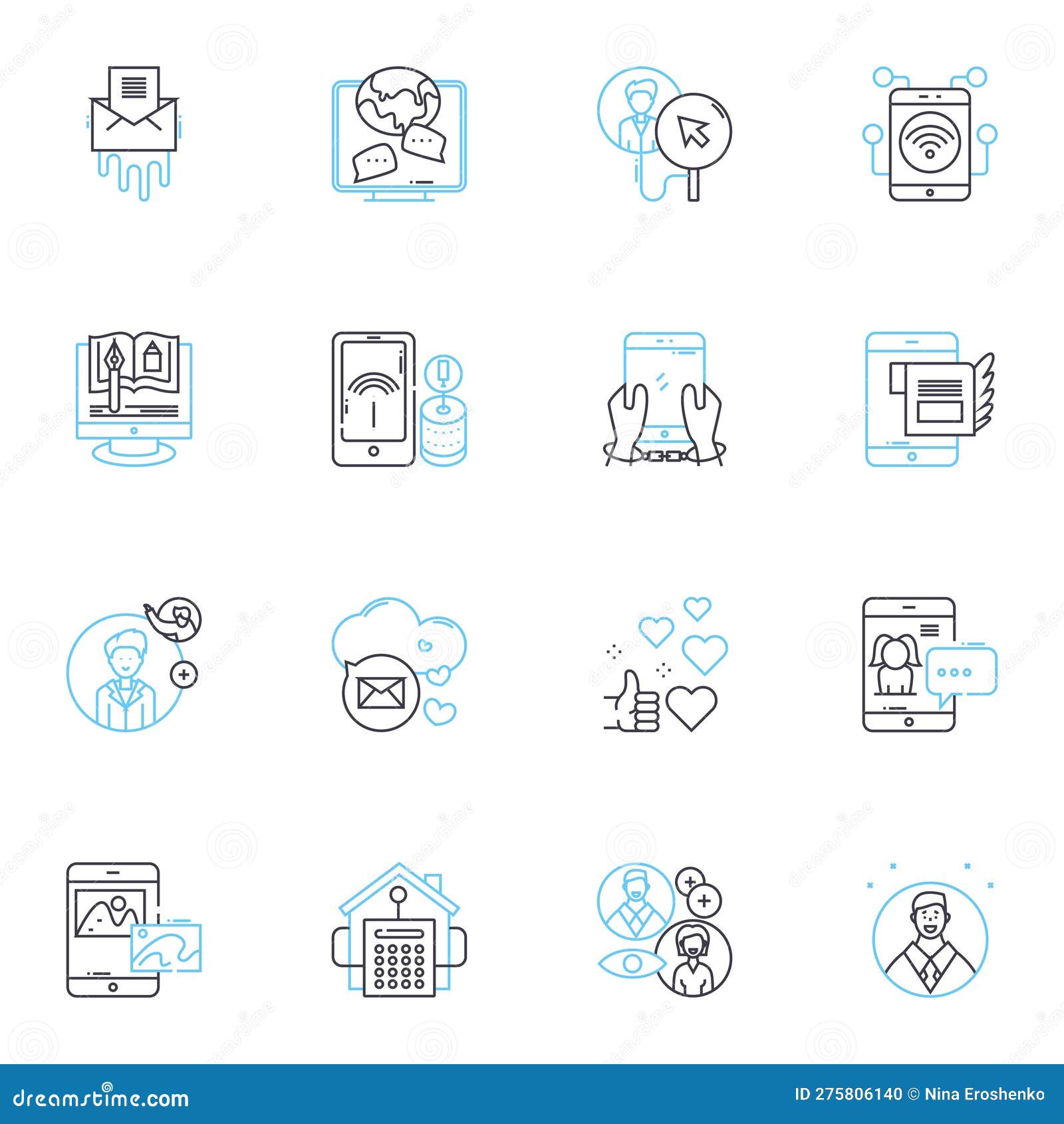 Digital Engagement Linear Icons Set. Interaction, Participation ...