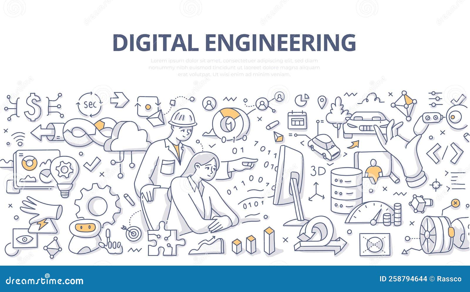 Digital Engineering Doodle Banner Stock Vector - Illustration of ...