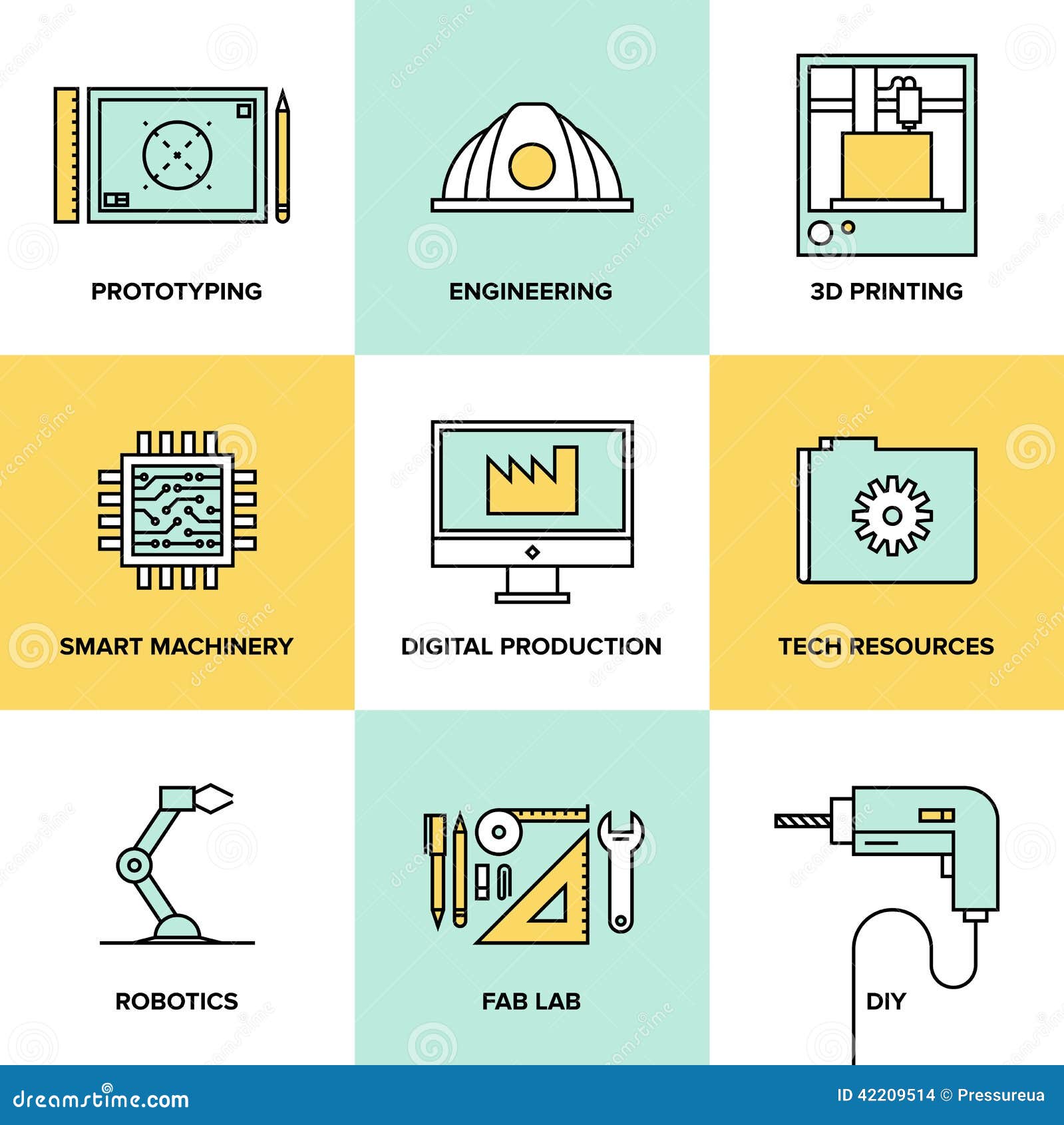 Digital Engineering and Production Flat Icons Set Stock Vector ...