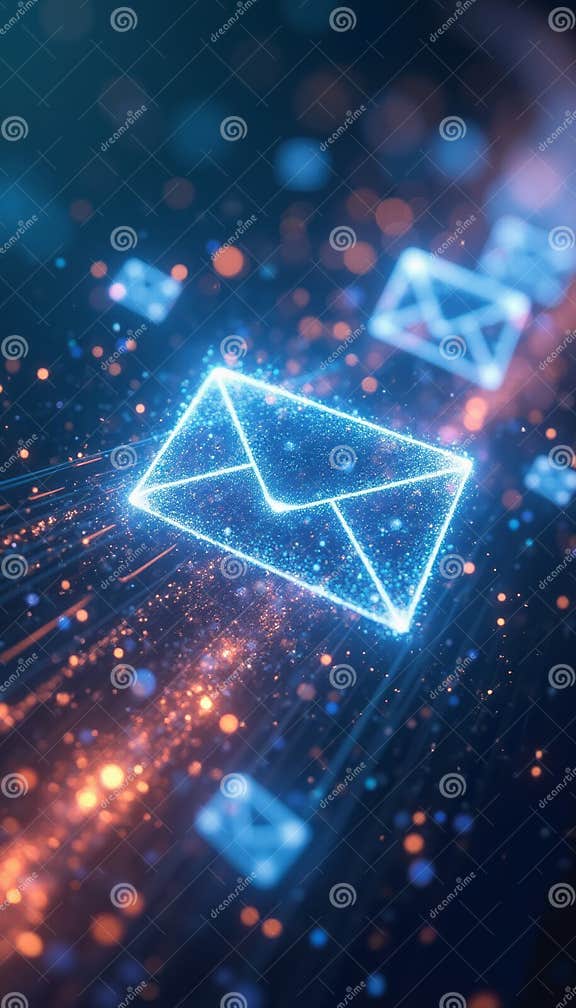 Digital Envelopes Glowing in a Cosmic Space Stock Image - Image of ...