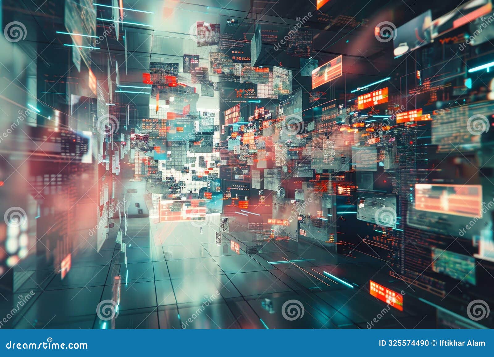 A Digital Environment Filled with Fragmented Code Blocks, Creating a ...