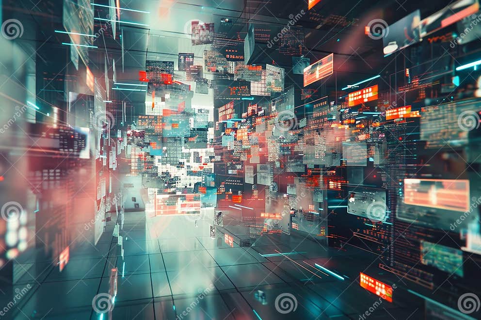 A Digital Environment Filled with Fragmented Code Blocks, Creating a ...