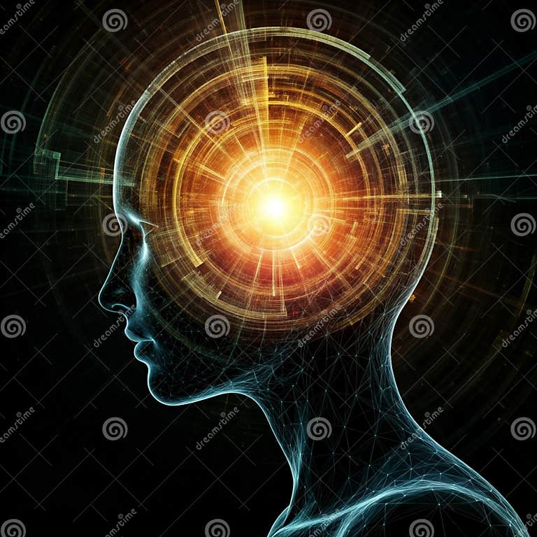 Digital Evolution: a Human Face Radiating Digital Light, Symbolizing a ...