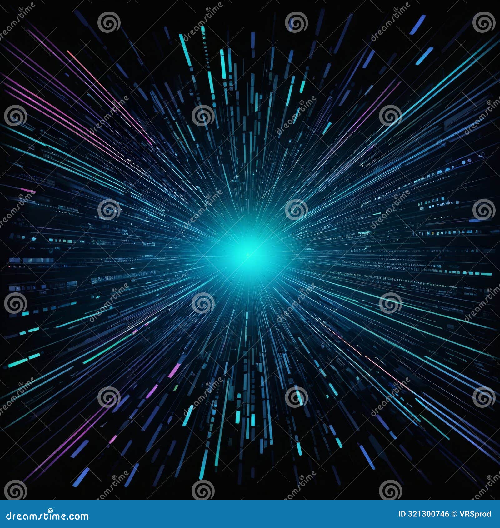 Digital Explosion with Blue Light Streaks in Space Stock Photo - Image ...