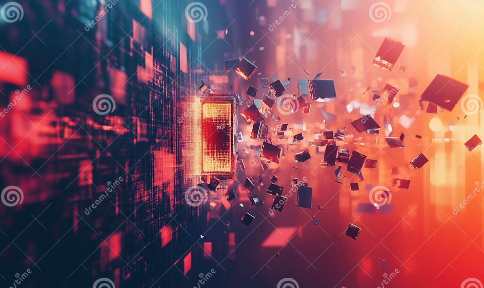 Digital Explosion of Data Particles Emanating from a Glowing ...