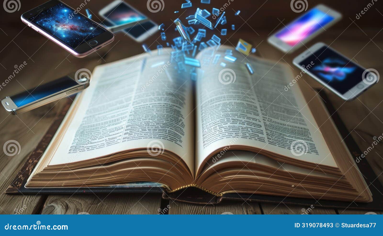 Digital Explosion from Traditional Book Stock Image - Image of cyber ...