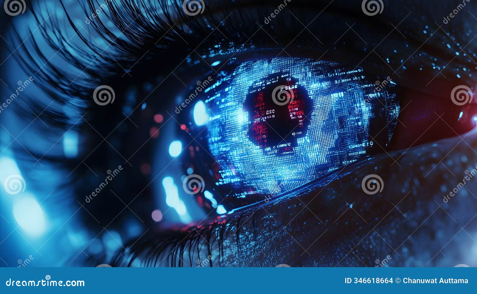 Digital Eye with Binary Code and Data Stream Stock Illustration - Illustration of effects ...