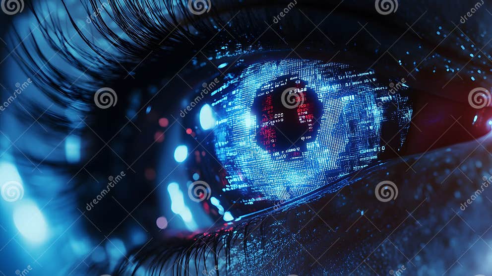 Digital Eye with Binary Code and Data Stream Stock Illustration - Illustration of effects ...