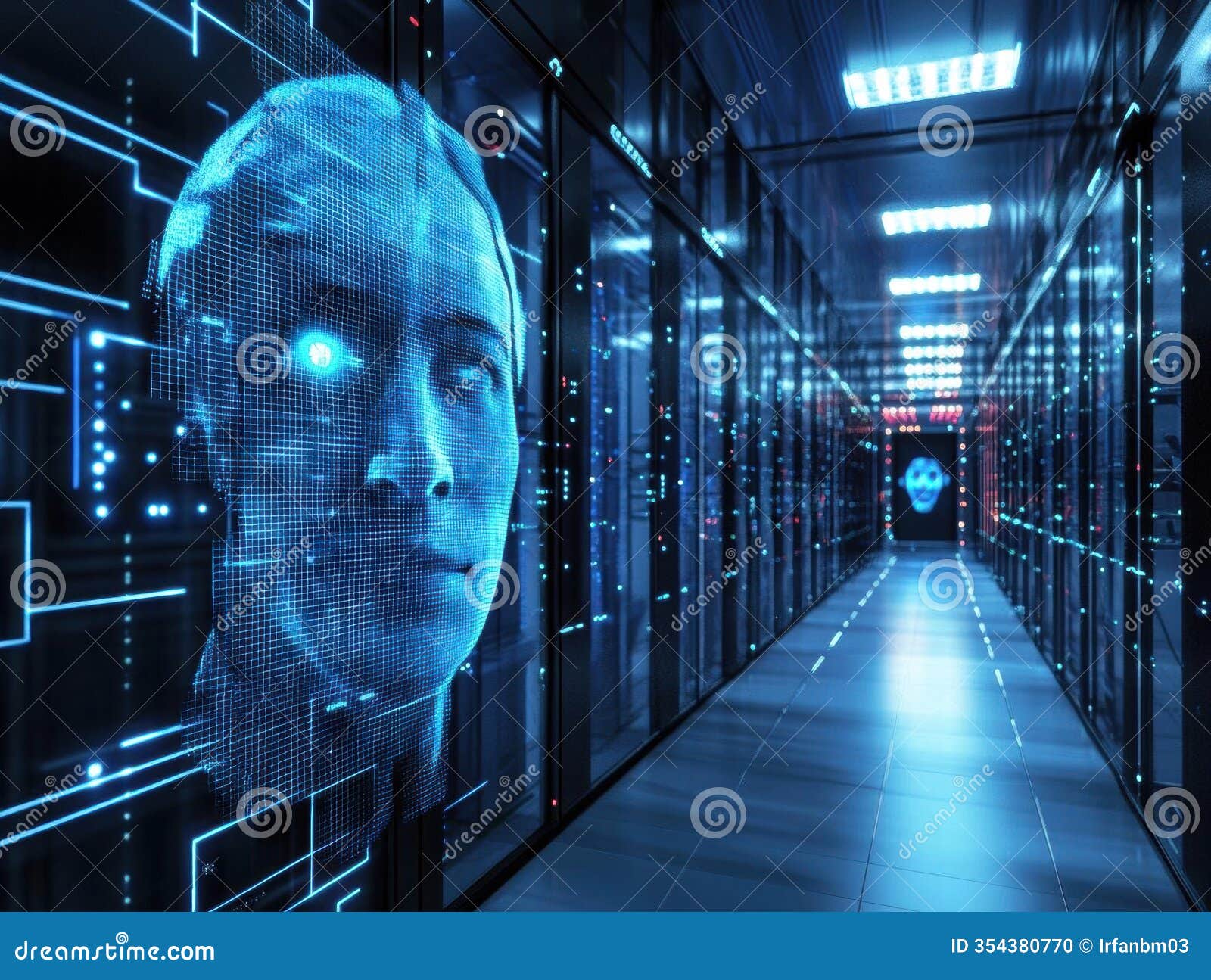 The Digital Face of Artificial Intelligence in the Server Room Stock ...