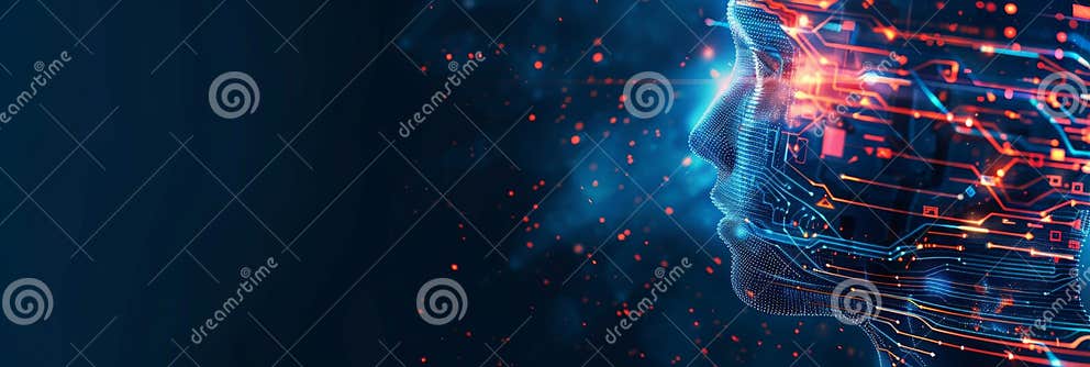 Digital Face with Red and Blue Light Trails and Circuits on a Dark ... Digital Face with Red and Blue Light Trails and Circuits on a Dark ...