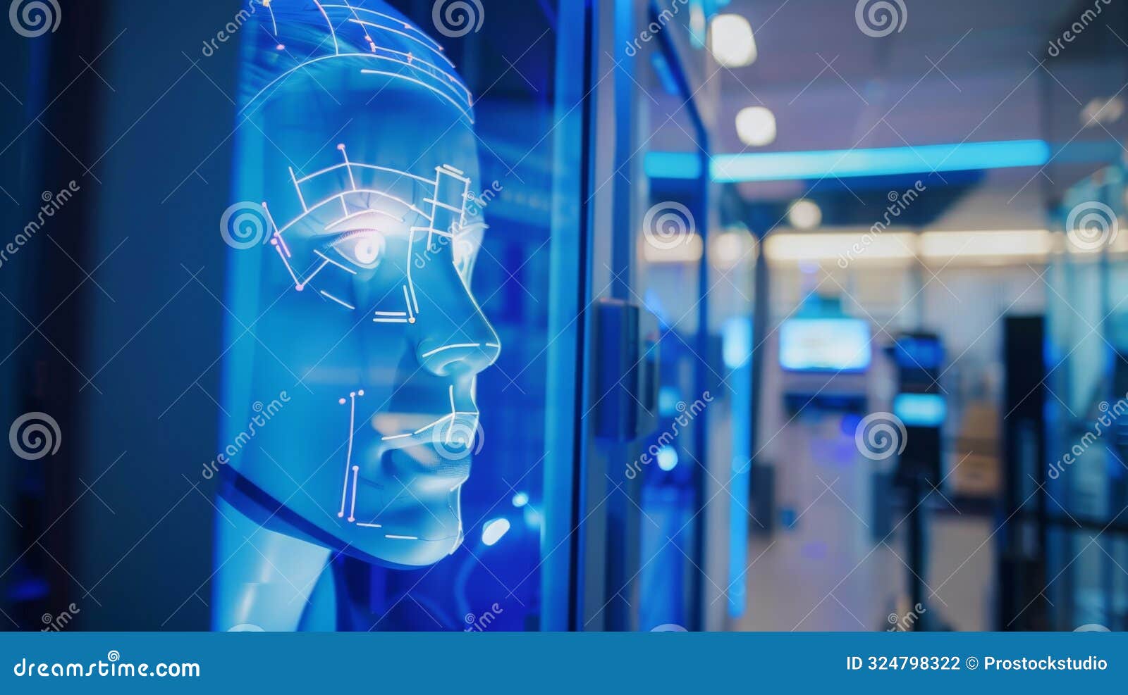 Digital Face Scan at Modern Security Checkpoint Stock Photo - Image of ...