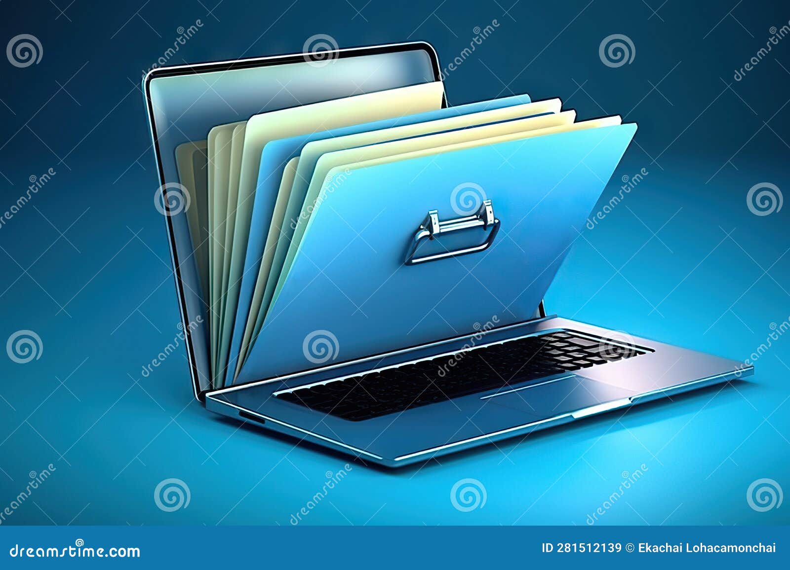 Digital File Management File Folder on Laptop Screen with Blue ...