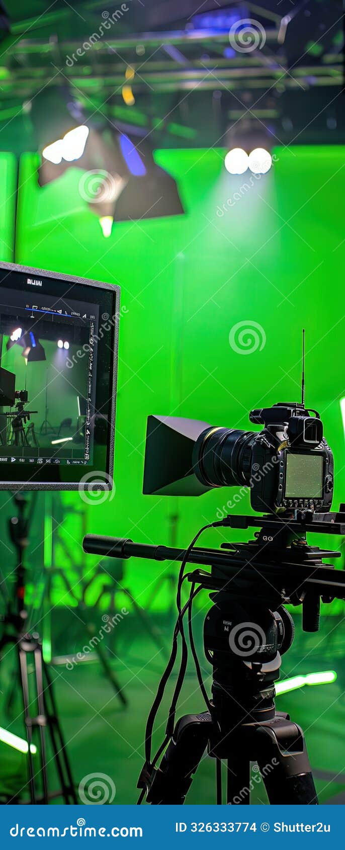 Digital Filming Environment with Green Screen Spotlighting Modern ...