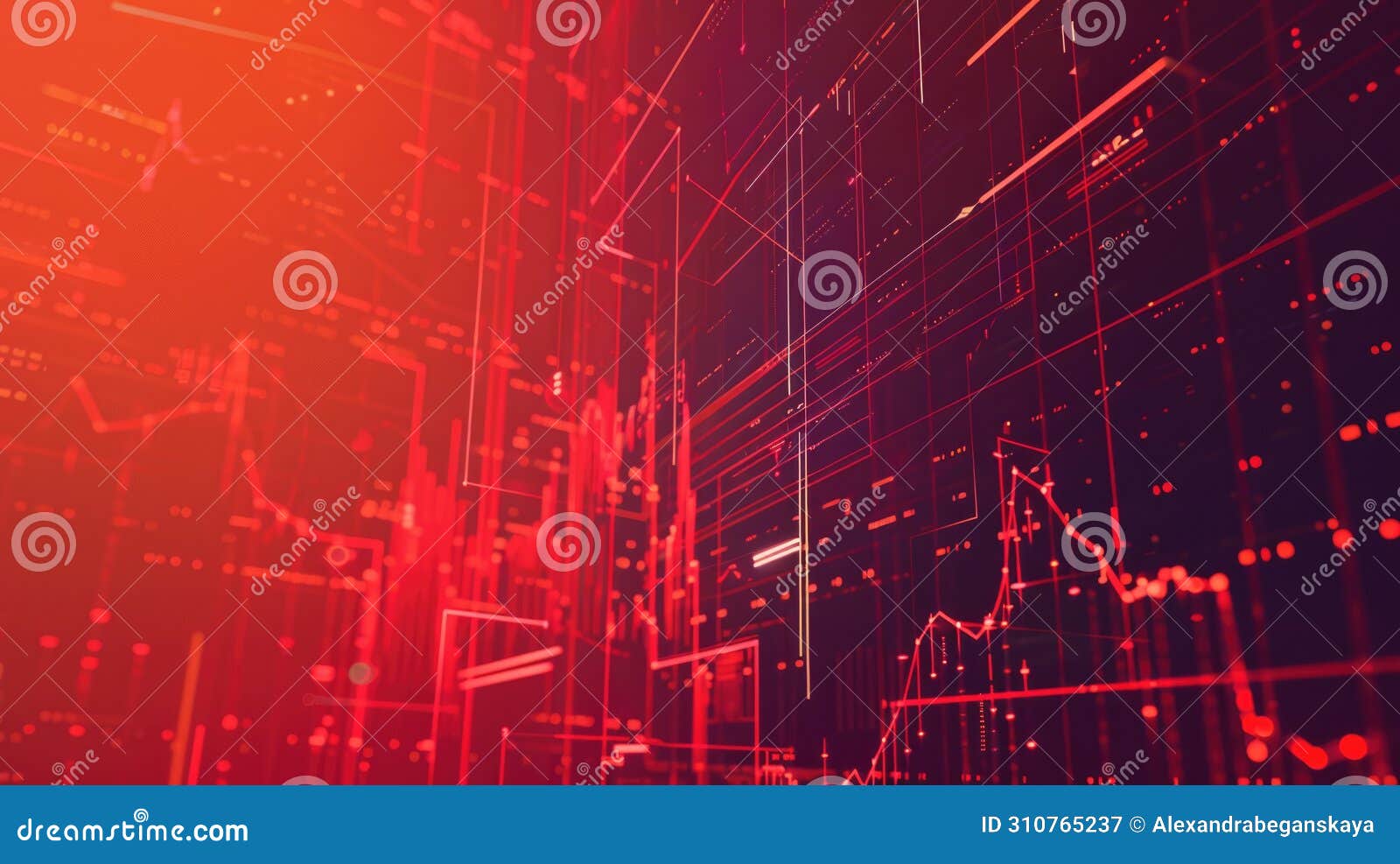 Digital Financial Analytics Display with Glowing Red Graphs and World ...