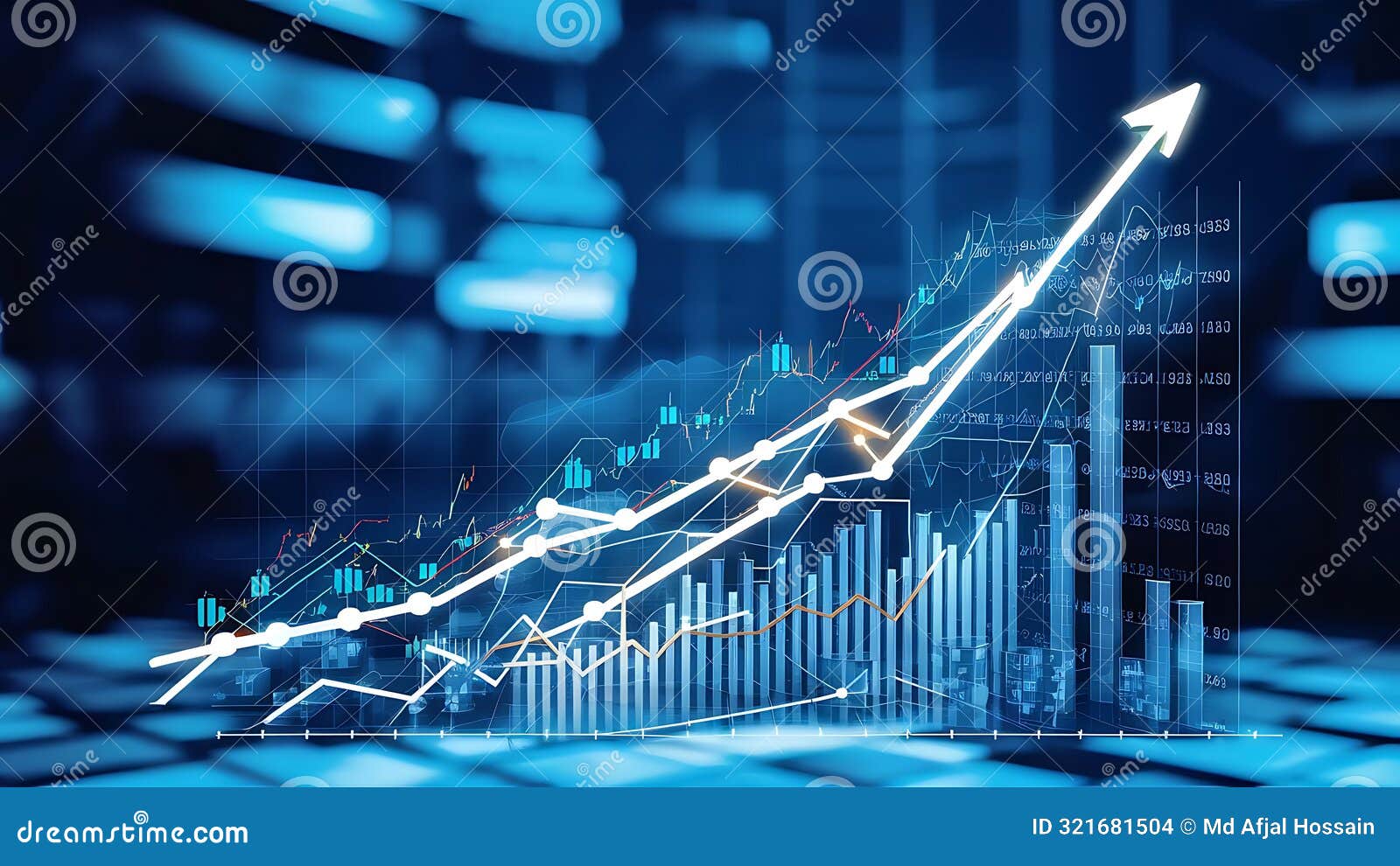Digital Financial Chart Graphs on Dark Blue Background Stock Photo ...