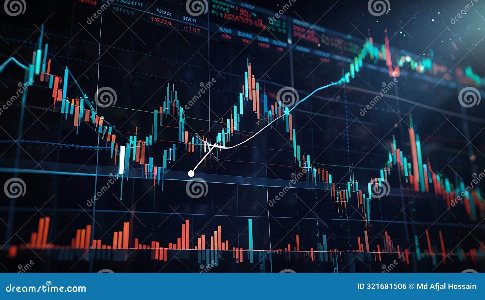 Digital Financial Chart Graphs on Dark Blue Background Stock Photo ...