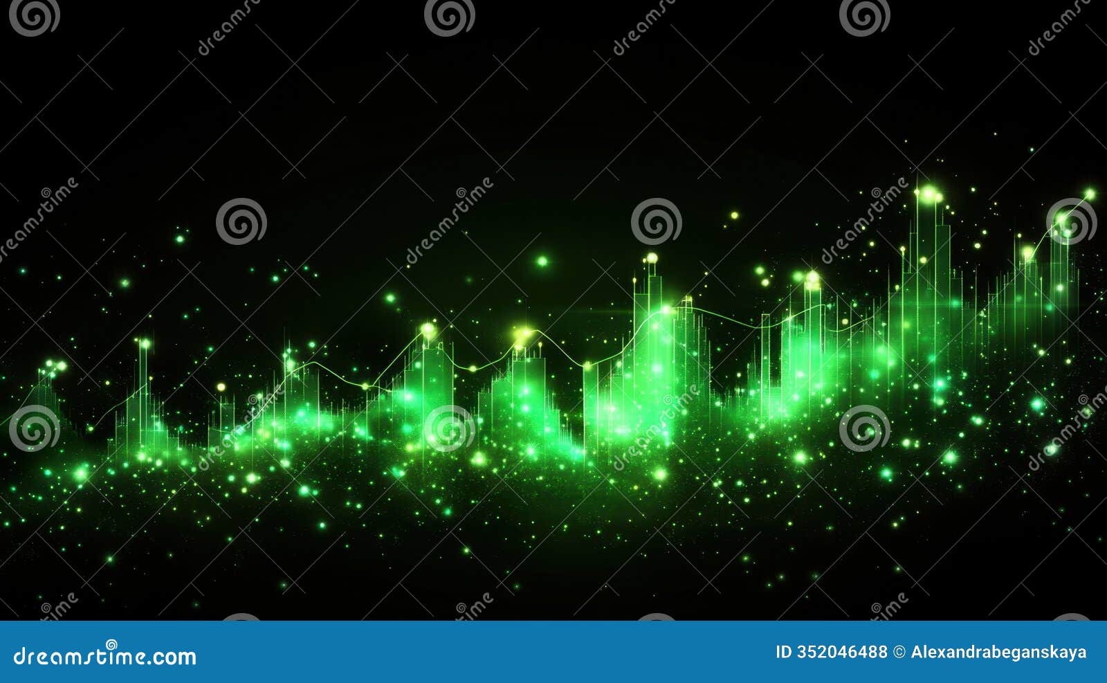 Digital Financial Data Visualization with Glowing Green Graph on Black ...