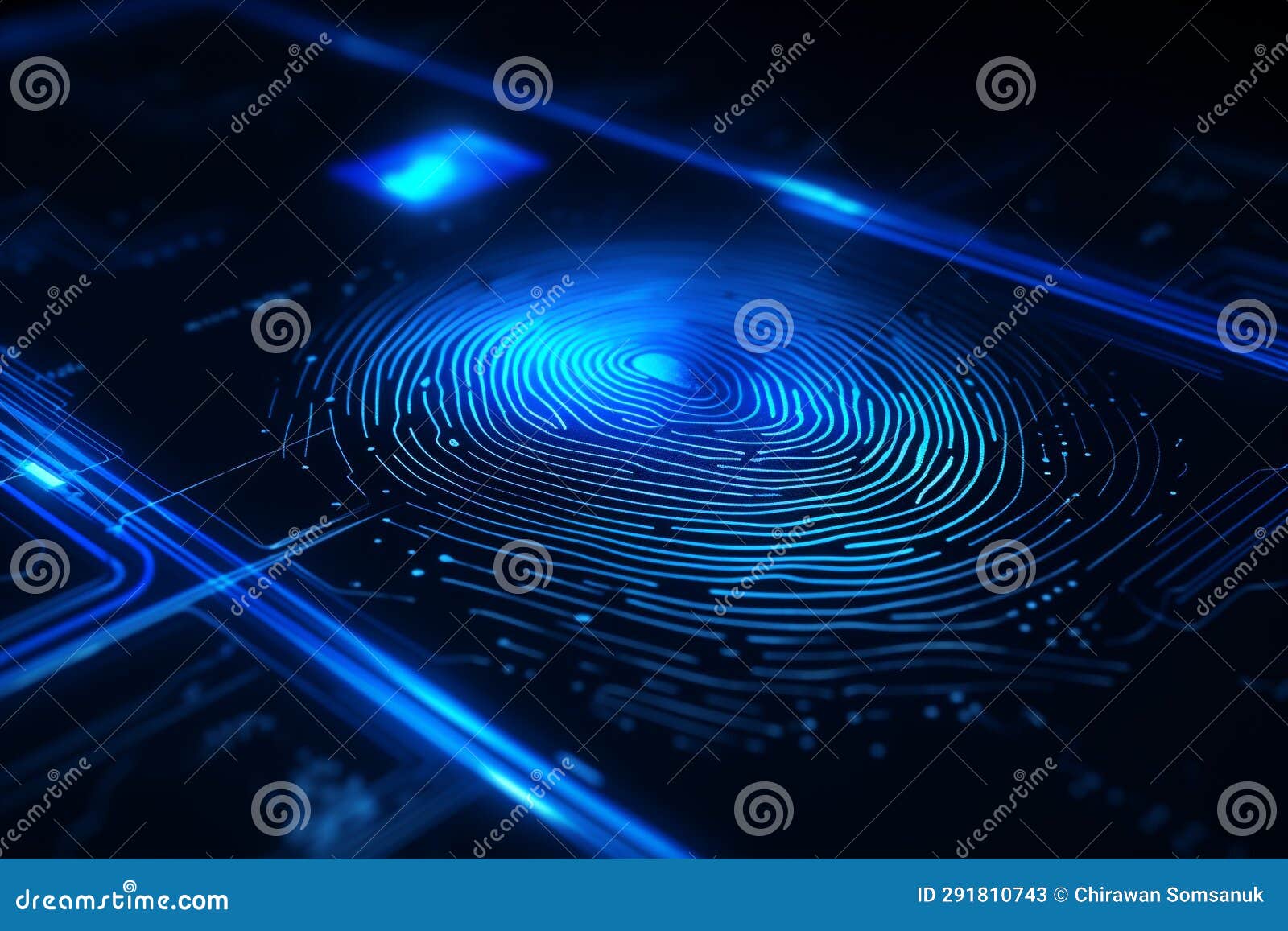 DIgital Fingerprint Blue Light Technology Concept Stock Image - Image ...