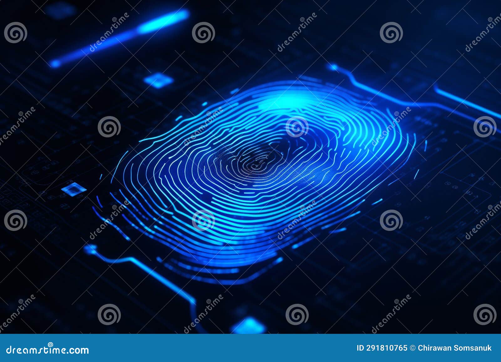 DIgital Fingerprint Blue Light Technology Concept Stock Illustration ...