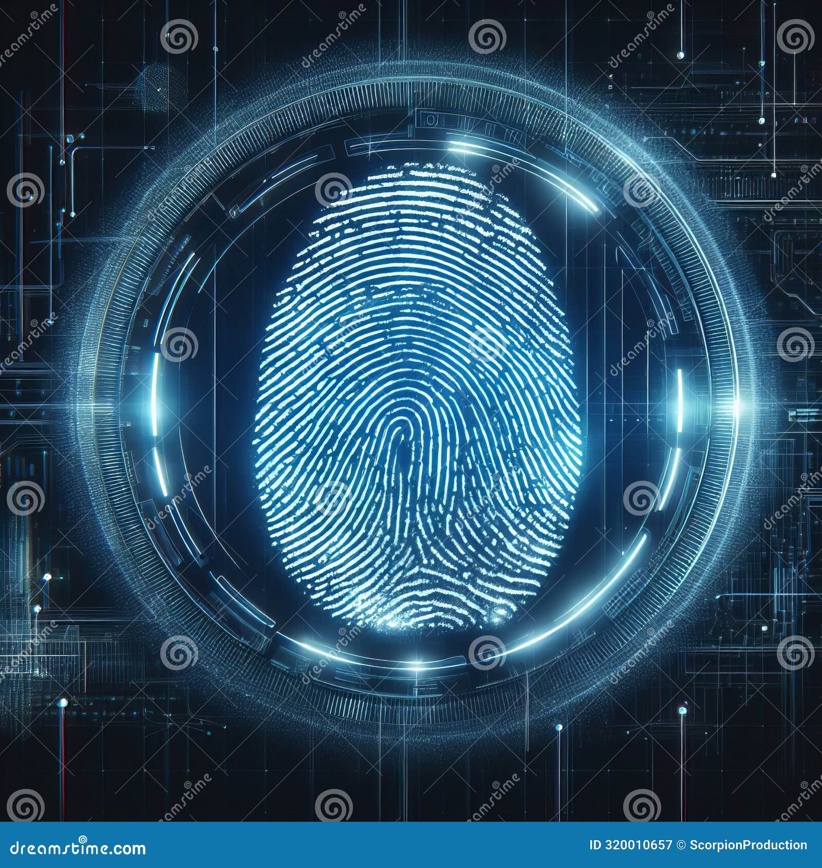 Digital Fingerprint Identification on Blue Background Stock Image ...