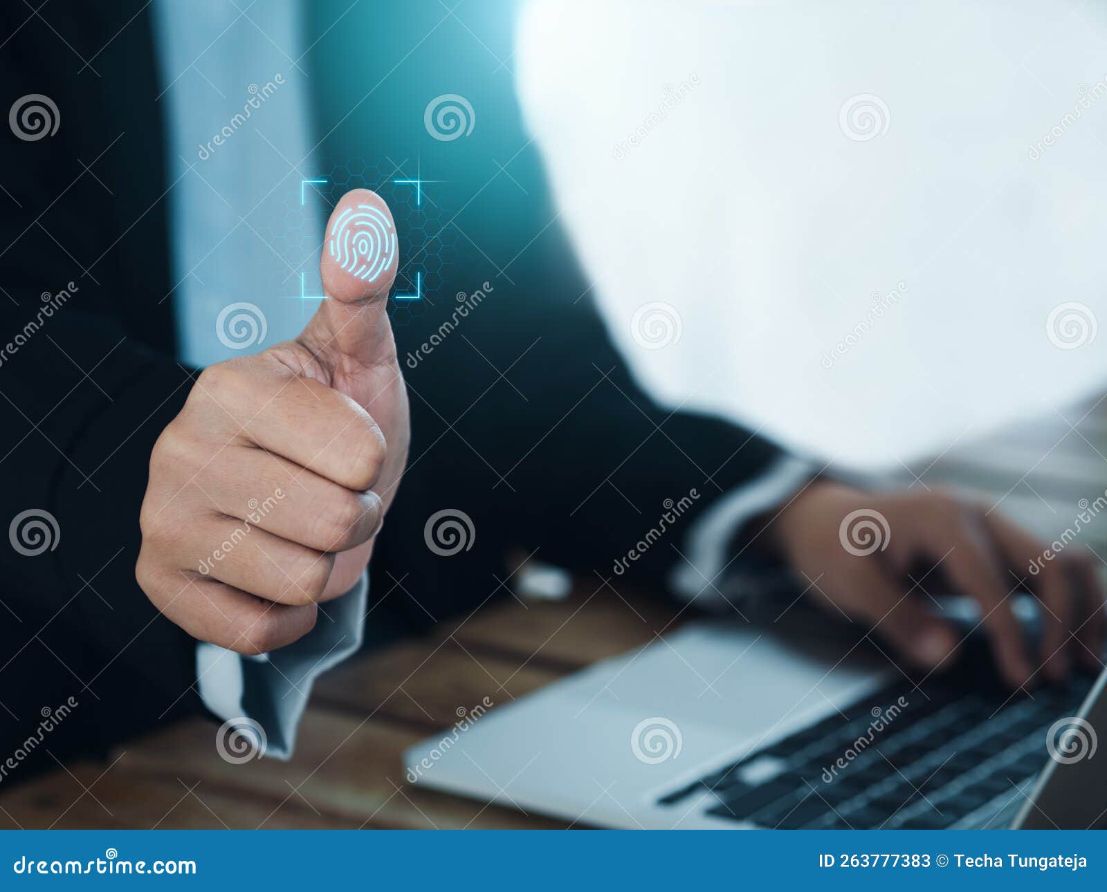 Digital Fingerprint Scan Icon on Virtual Screen with Thumb Scanning for ...