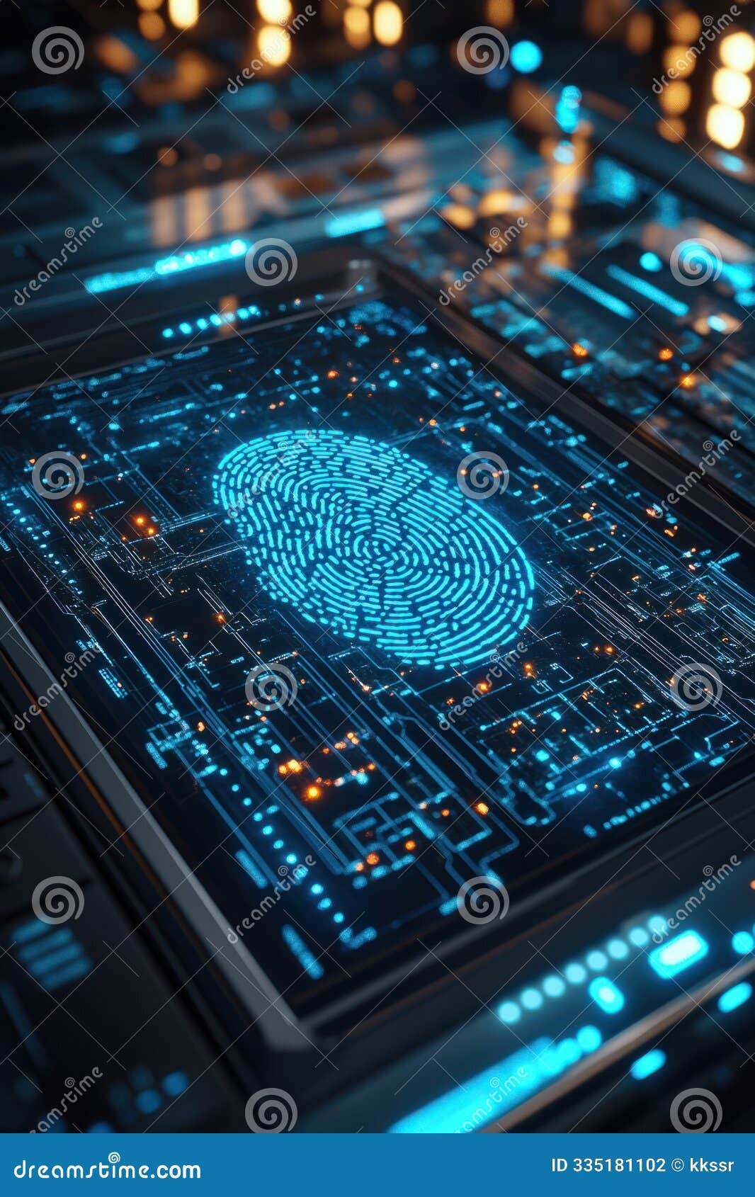 Digital Fingerprint, in a Sleek, Modern Workspace, a Holographic ...