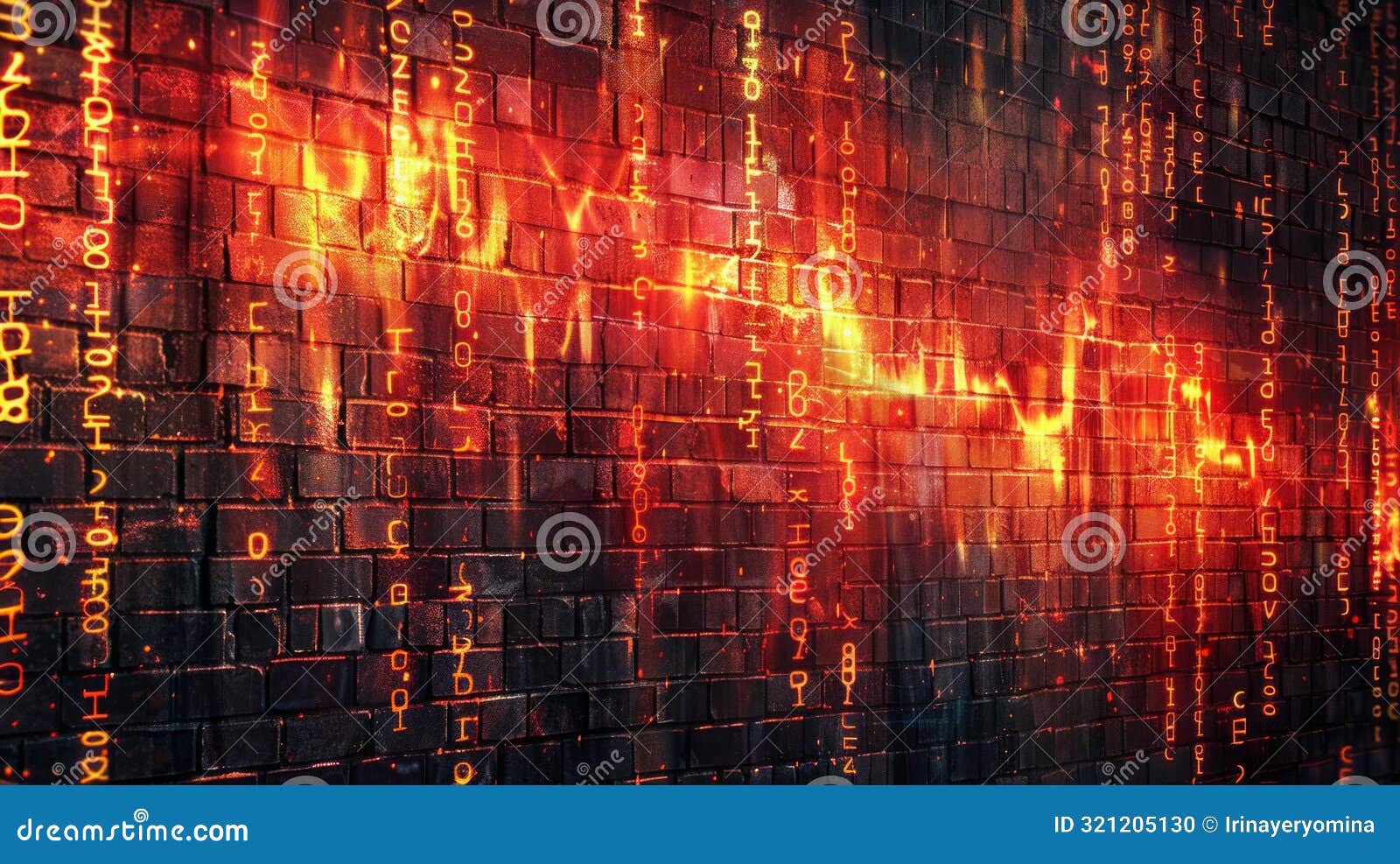 Digital Firewall As a Flaming Brick Wall Stock Photo - Image of ...