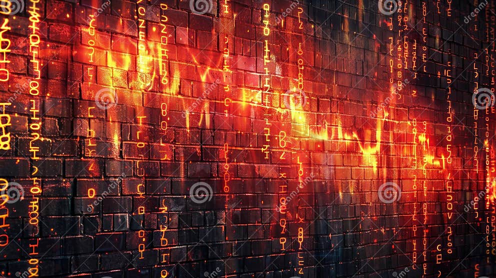 Digital Firewall As a Flaming Brick Wall Stock Photo - Image of ...