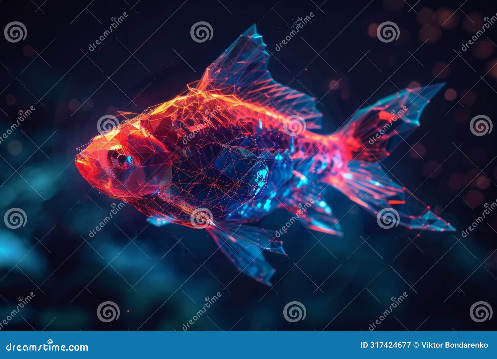 Digital Fish Of Glowing 3d Triangular Polygons Royalty-Free Stock ...