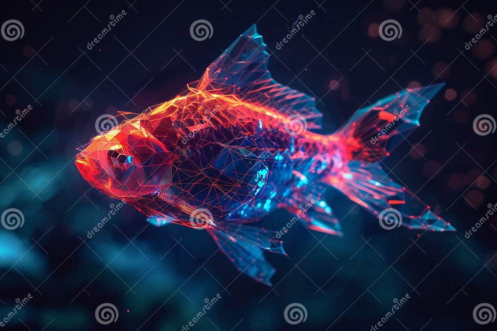 Digital Fish of Glowing 3d Triangular Polygons Stock Illustration ...