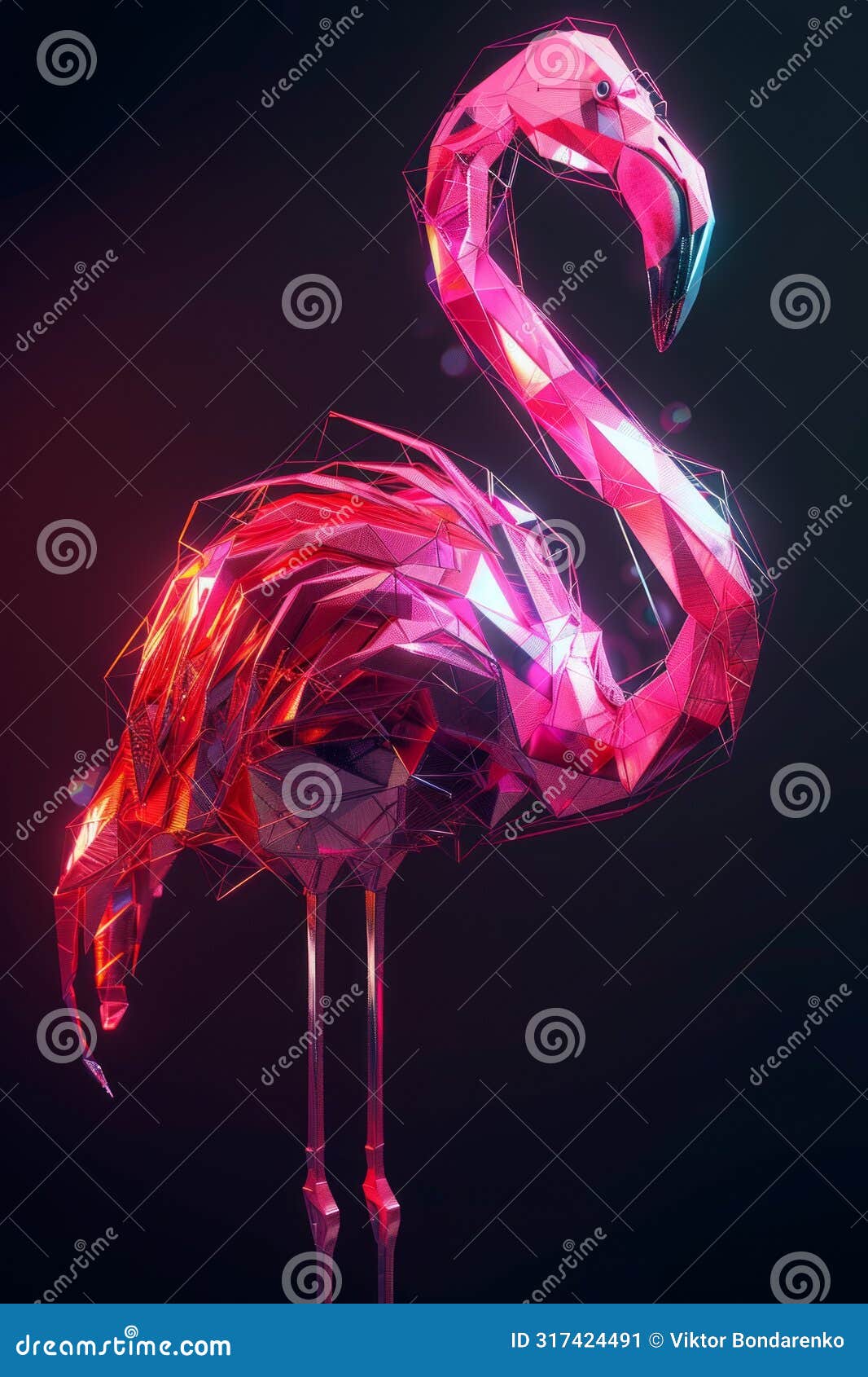 Digital Flamingo of Glowing 3d Triangular Polygons Stock Image - Image ...