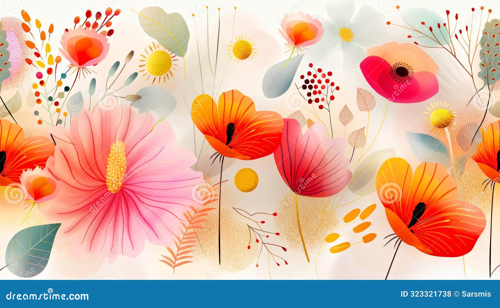 Digital Floral Art with Abstract Flowers and Modern Botanical Elements ...