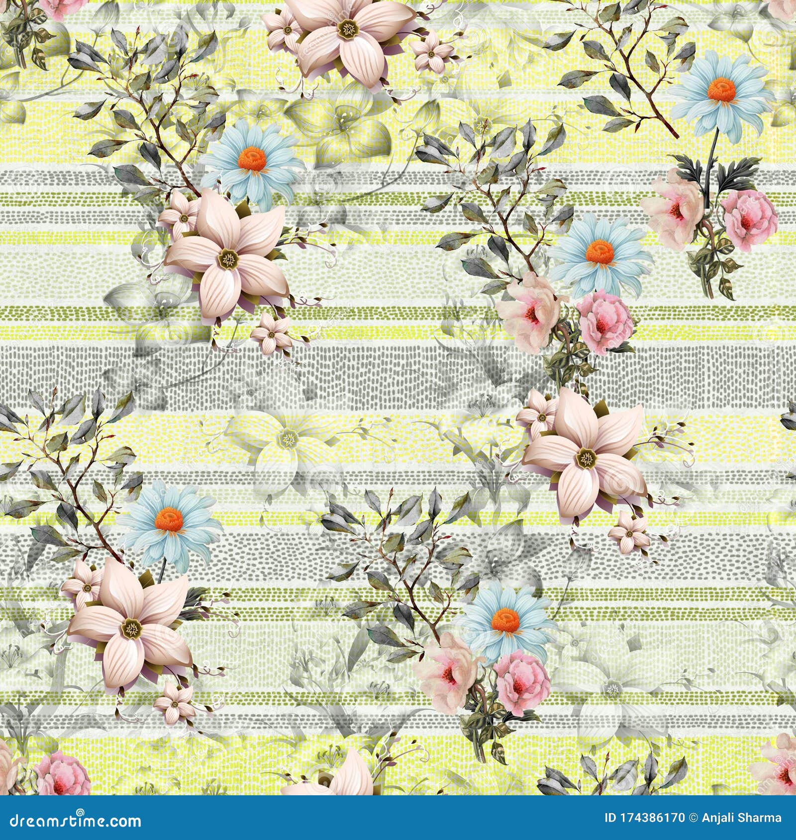 Digital Print Flower Pattern Design Stock Illustration - Illustration ...