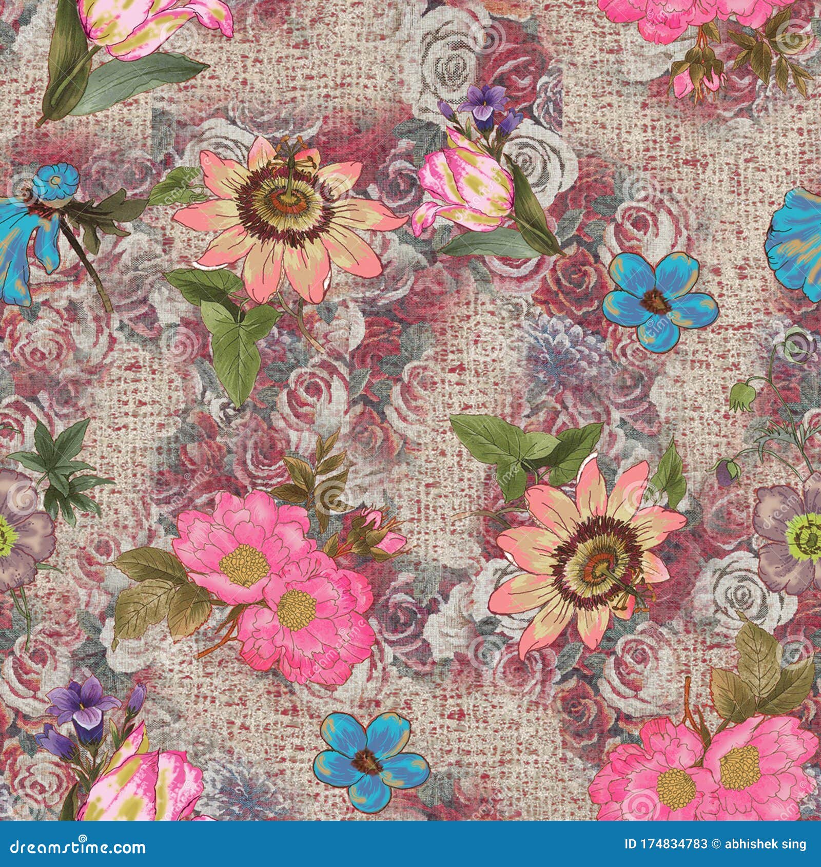 Digital Print Flower Pattern Design Stock Illustration - Illustration ...