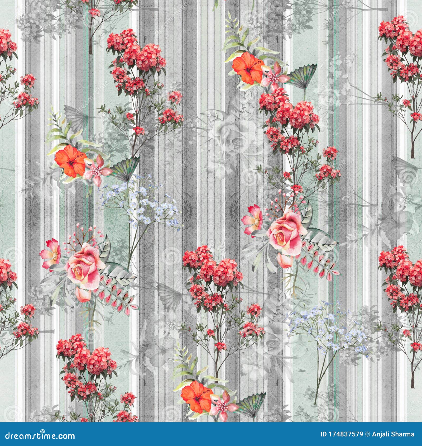 Digital Print Flower Pattern Design Stock Illustration - Illustration ...