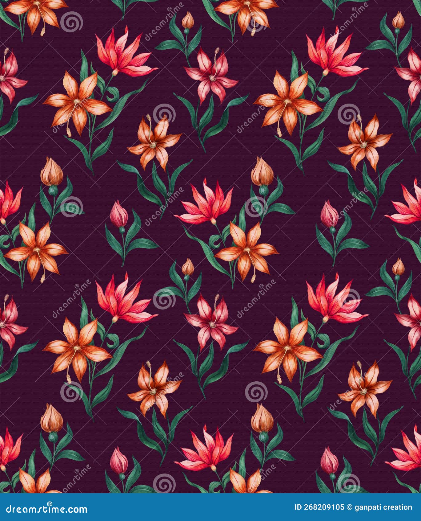 Digital Flower All Over Design for Textile Work Stock Illustration ...